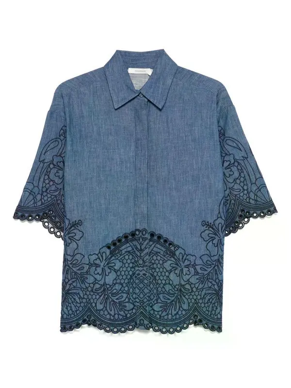 Zimmermann Embroidered Short-sleeve Shirt - Blue