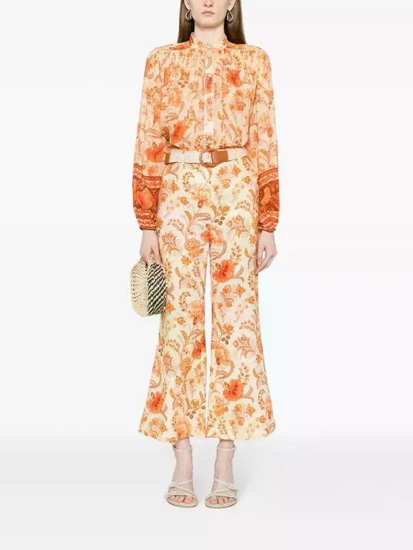 Zimmermann Junie" Floral Ramie Blouse - Orange