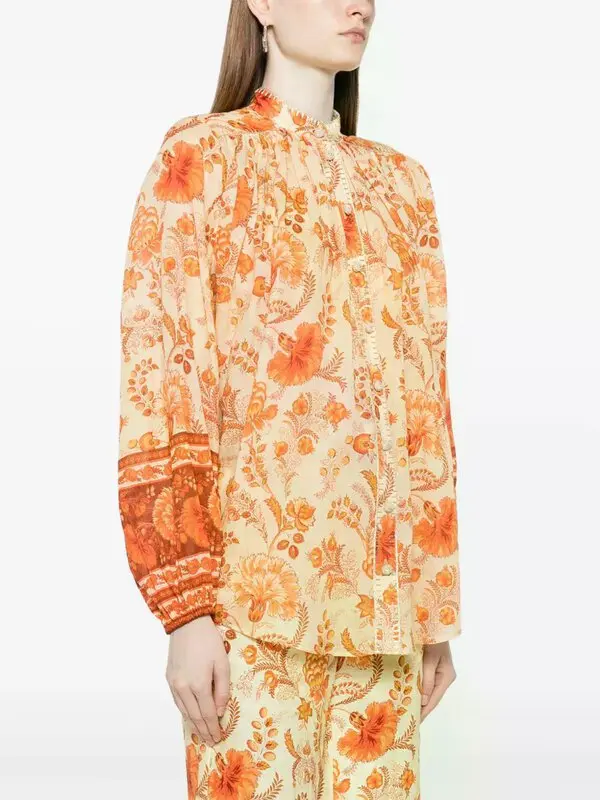 Zimmermann Junie" Floral Ramie Blouse - Orange