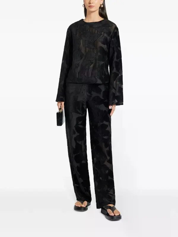 Loulou De Saison Velvet Voile Floral Motif Wide-leg Trousers - Black