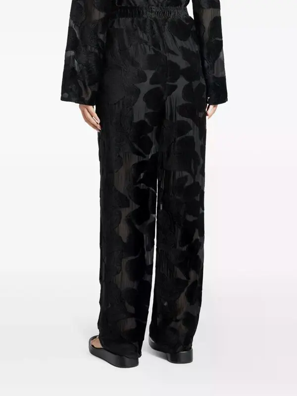 Loulou De Saison Velvet Voile Floral Motif Wide-leg Trousers - Black