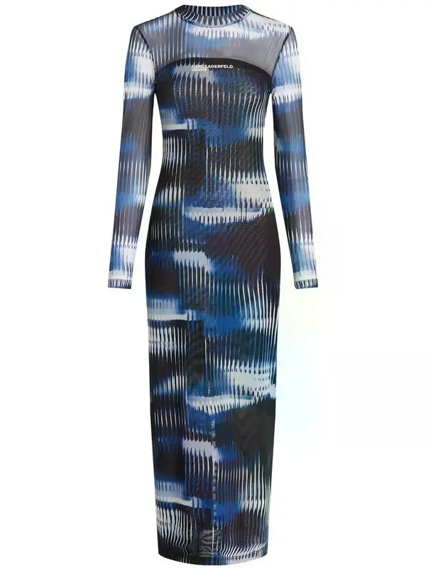 Karl Lagerfeld Glitch-print Mesh Maxi Dress