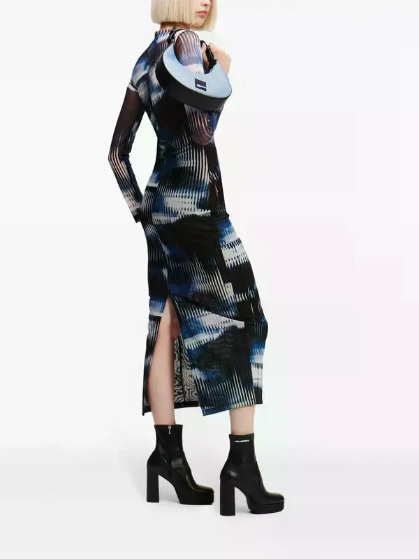 Karl Lagerfeld Glitch-print Mesh Maxi Dress
