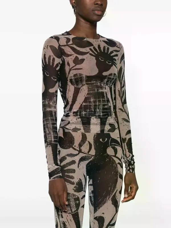 BOTTER Graphic-print Mesh Long-sleeve Top