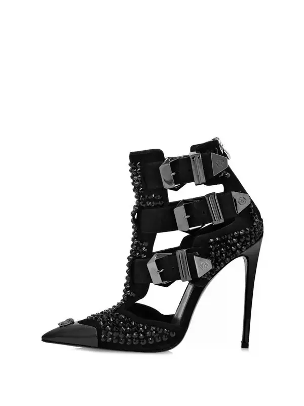 Philipp Plein Suede Crystal-encrusted Stiletto Sandals - Black