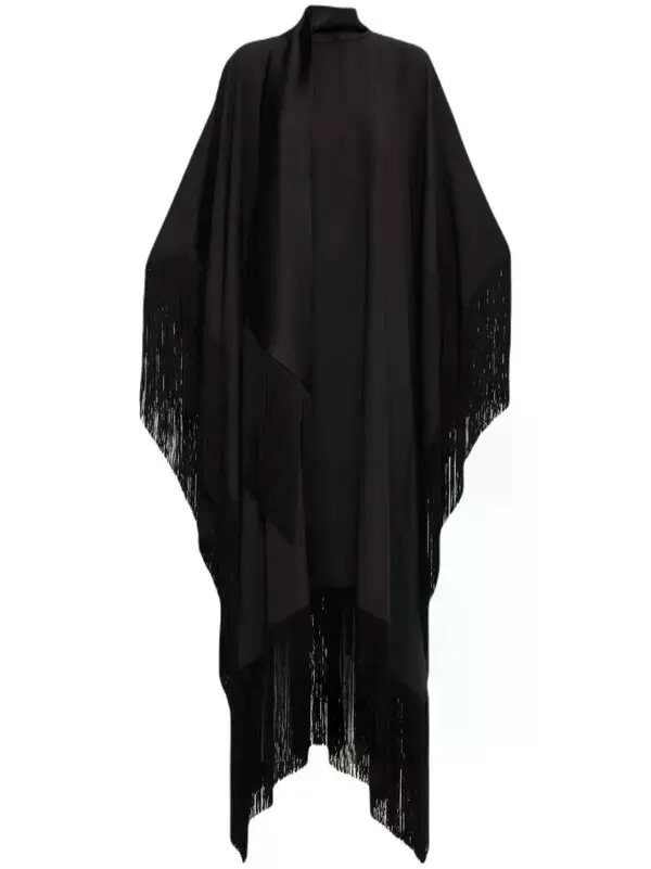 TALLER MARMO Crepe Kaftan Dress With Fringe Detailing - Black