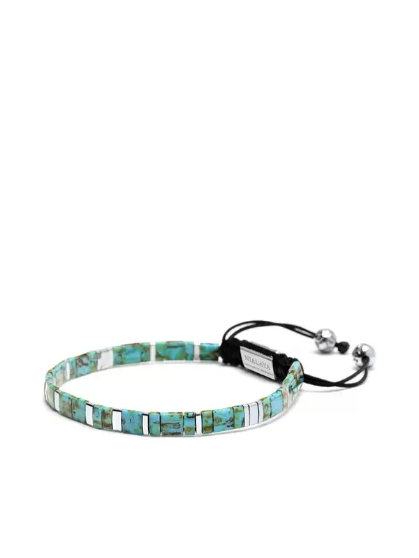 NIALAYA JEWELRY Logo Engraved Beaded Bracelet - Silver