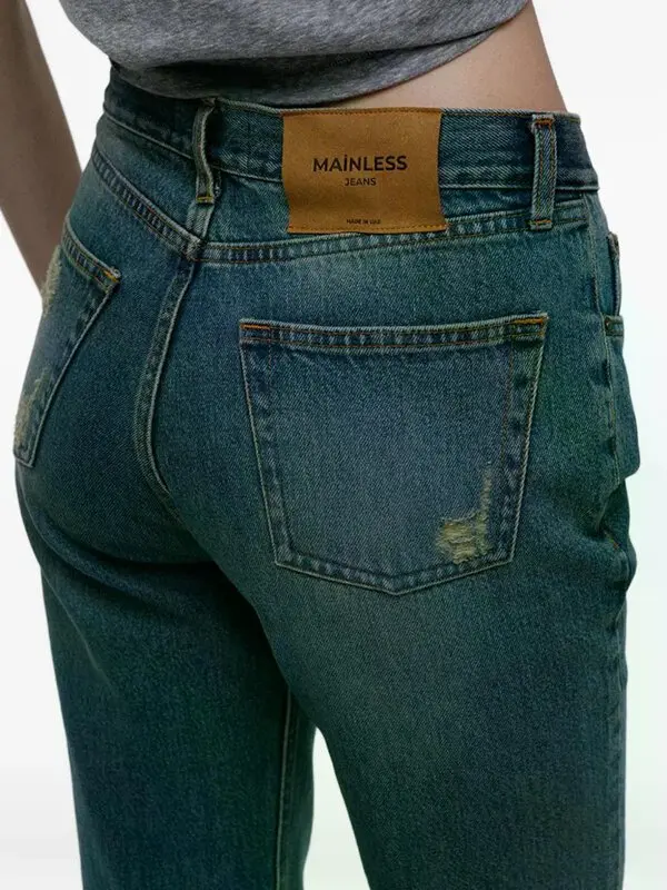 MAINLESS Distressed Frayed Hem Jeans