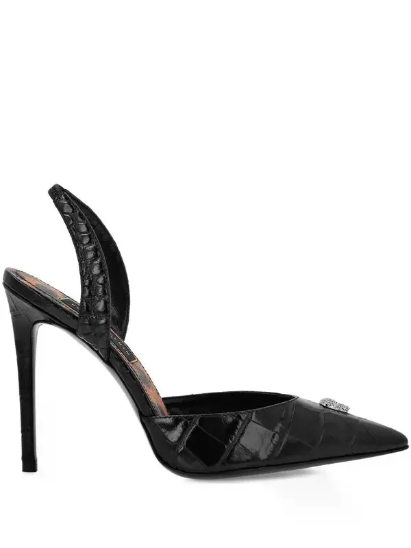 Philipp Plein Crocodile Effect Slingback Pumps - Black