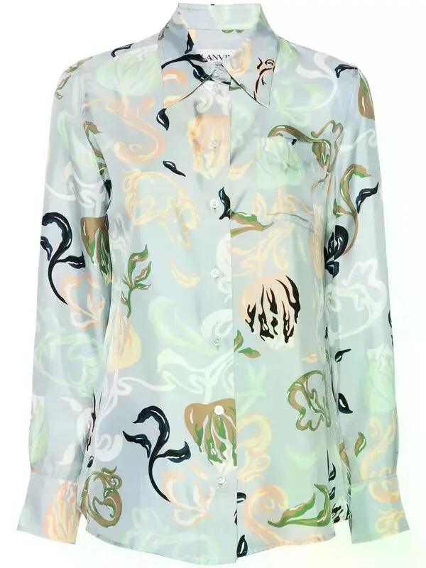 LANVIN Graphic-print Silk Shirt - Blue