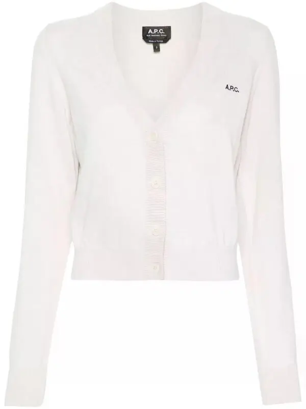 A.p.c. Logo Embroidered V-neck Cardigan - Neutrals