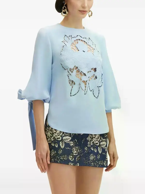 Oscar De La Renta English Rose Cut-out Georgette Blouse
