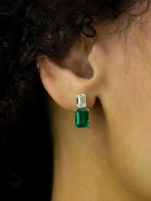 VEYNOU 14kt Yellow Emerald And Diamond Earrings