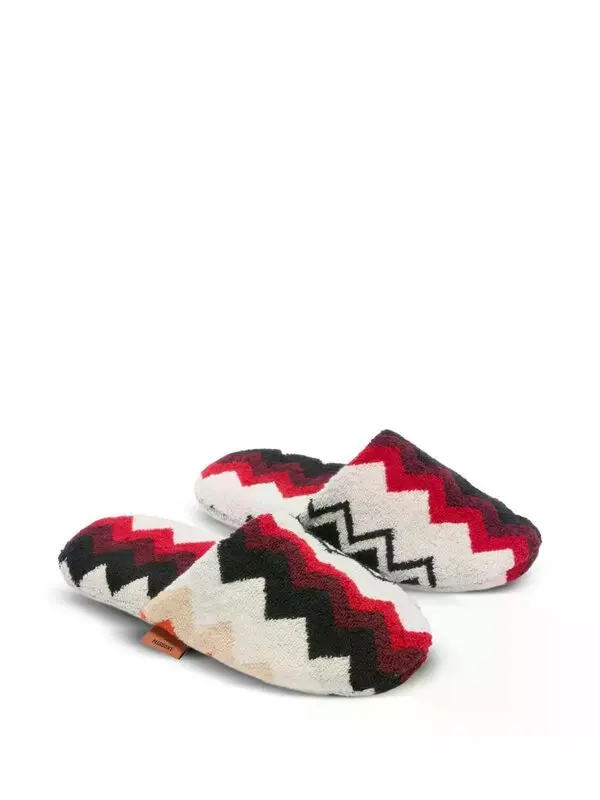 Missoni Chevron Patterned Plush Slippers - Red