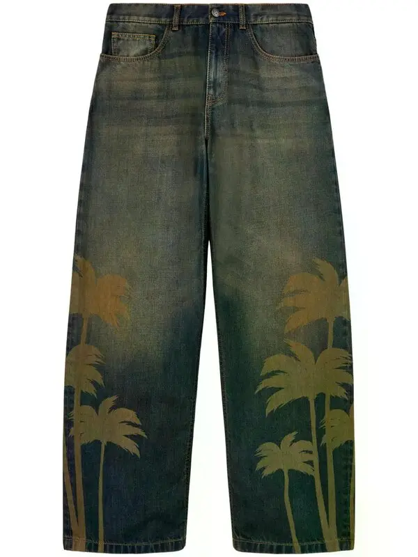Palm Angels Palm Print Jeans - Blue