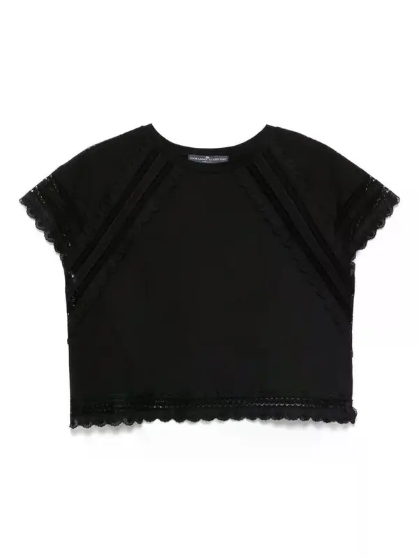 Ermanno Scervino Lace Trim Crewneck Short Sleeve Blouse - Black