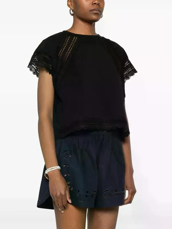 Ermanno Scervino Lace Trim Crewneck Short Sleeve Blouse