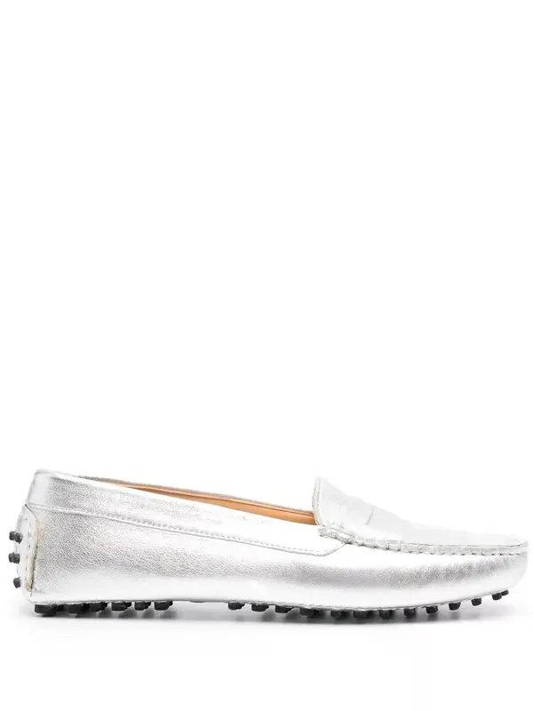 SCAROSSO Ashley Leather Penny Loafers - Silver