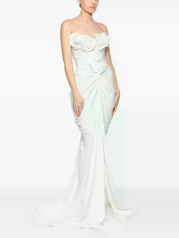 ANA RADU Strapless Gown With Floral Appliqué And Draped Detailing
