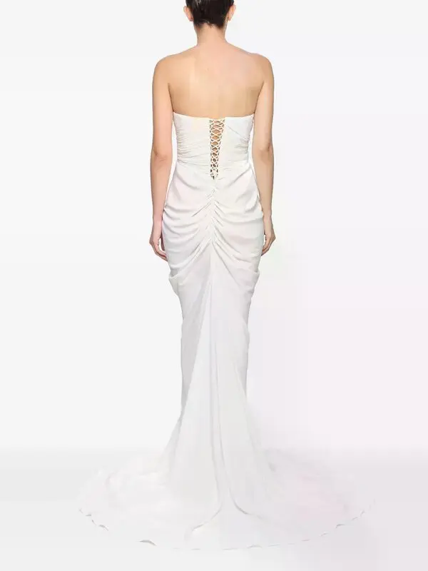 ANA RADU Strapless Gown With Floral Appliqué And Draped Detailing