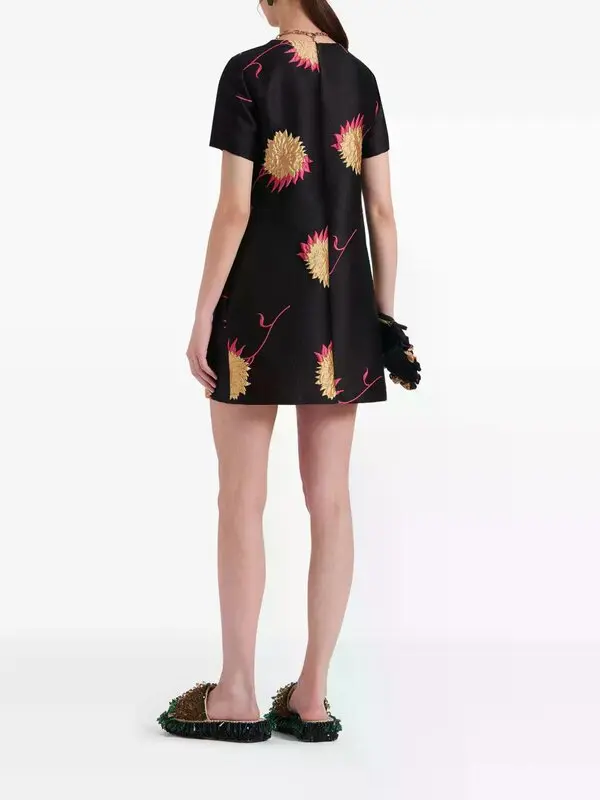La DoubleJ Mini Swing Dress With Floral Print - Black