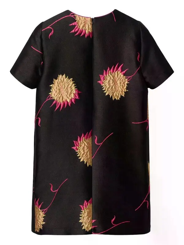 La DoubleJ Mini Swing Dress With Floral Print - Black