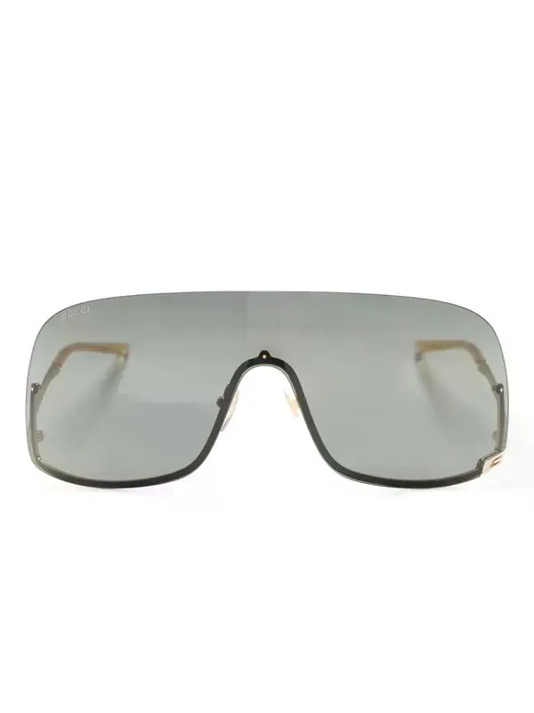Gucci Gold-tone Metal Shield Frame Sunglasses - Black