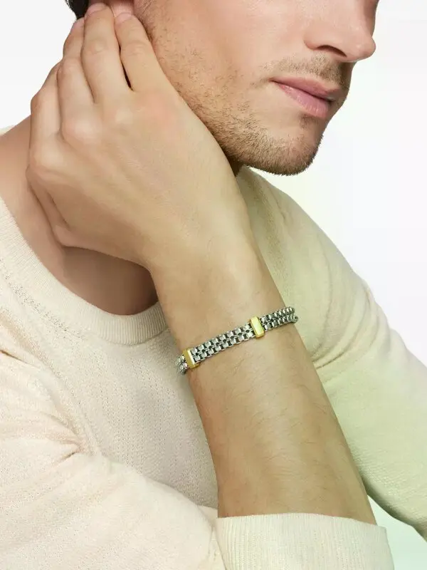 David Yurman Sterling Double Box Chain Bracelet With 18kt Yellow Gold Accents