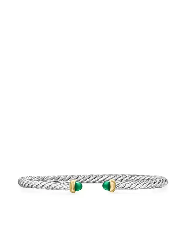 David Yurman 14kt Yellow Gold And Sterling Cable Flex Bracelet With Onyx - Silver