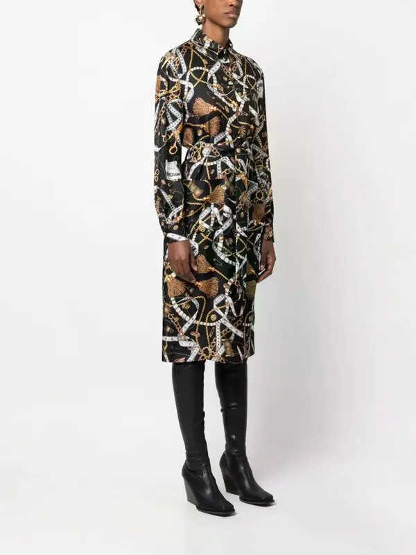 Moschino Graphic Print Silk Midi Shirt Dress