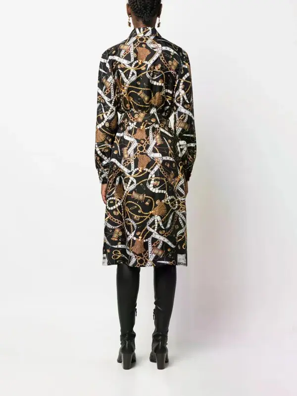 Moschino Graphic Print Silk Midi Shirt Dress