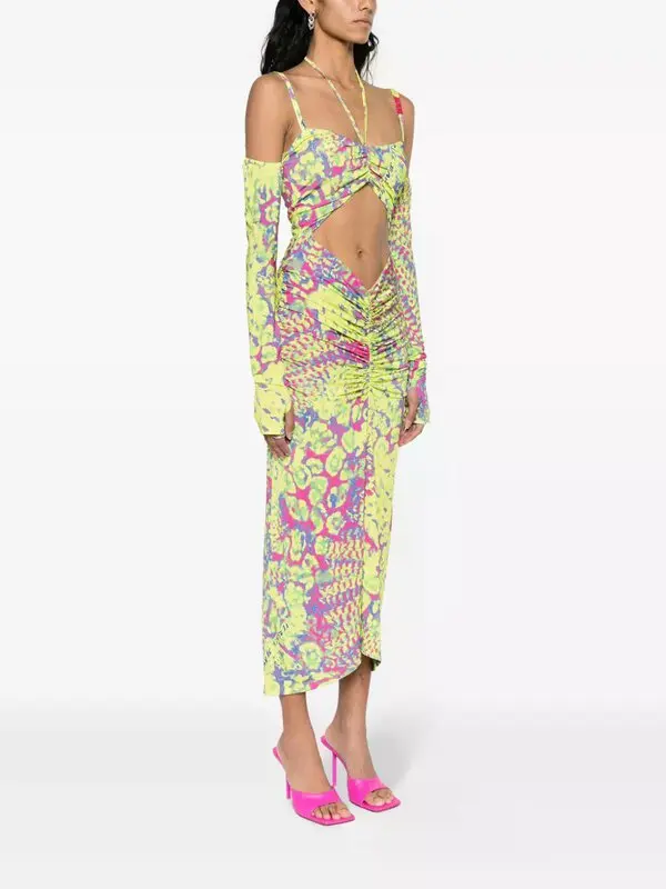 Versace Abstract Print Off-shoulder Midi Dress