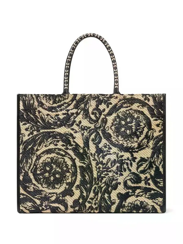 Versace Large Barocco Athena Raffia Tote Bag - Black