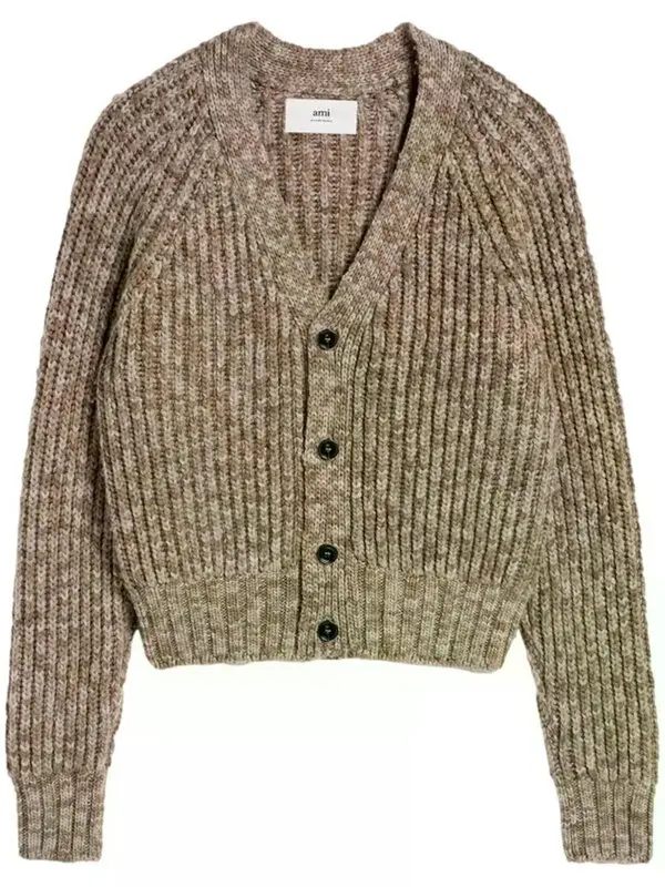 AMI Paris Ribbed Mélange Cardigan