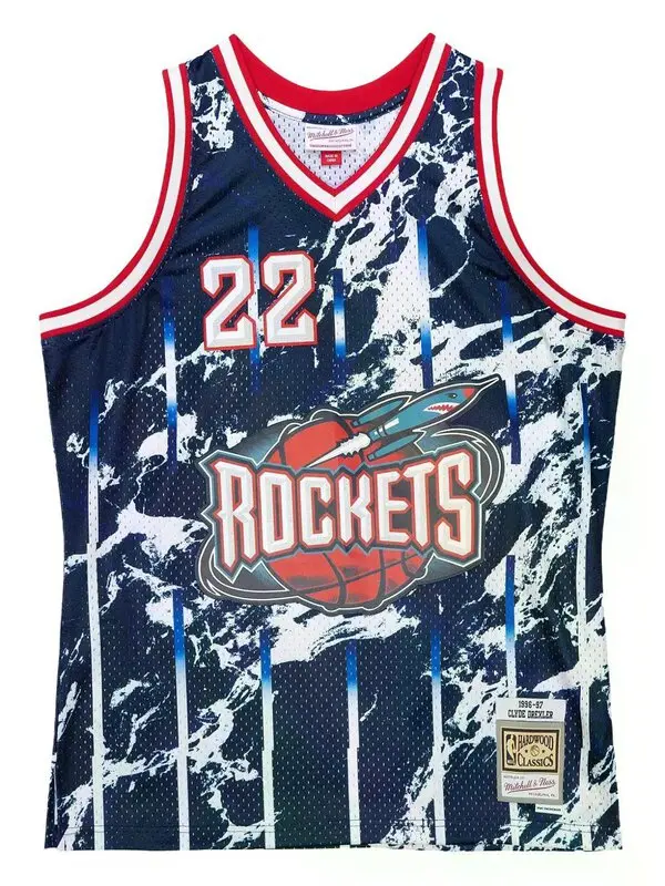 Mitchell & Ness Clyde Drexler 1996 Houston Rockets Marble Vest - Blue
