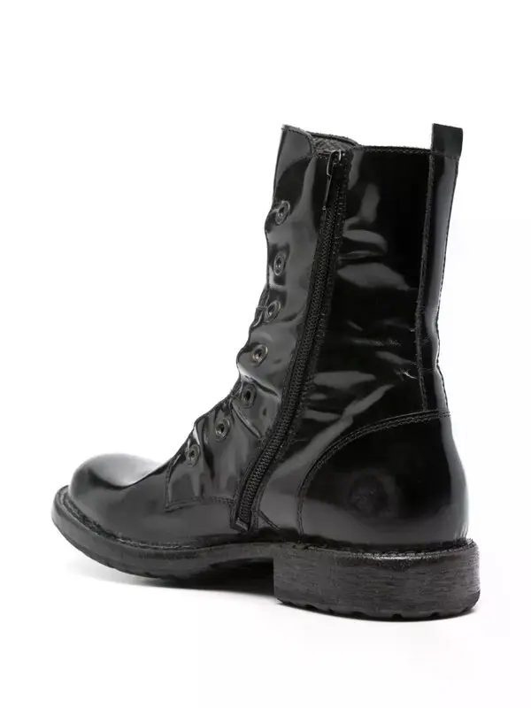 Moma Distressed Patent Leather Boots With Side Zip - Black