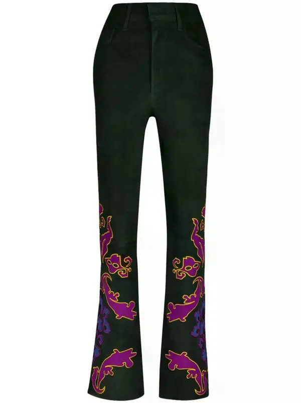 PAULA Embroidered Suede Trousers - Green