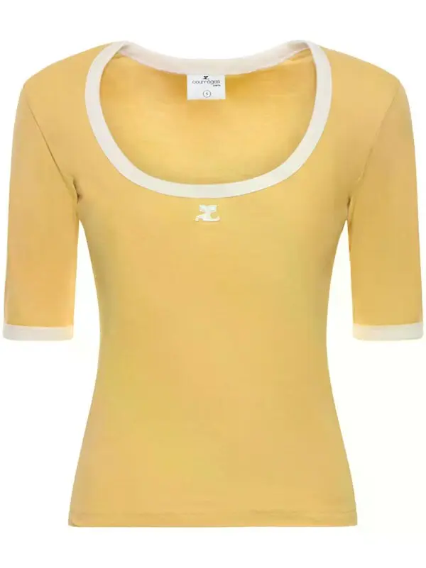 COURREGES Cotton T-shirt With Contrasting Trim
