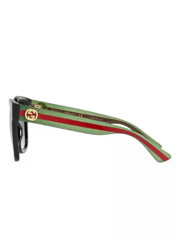 Gucci Oversize Sunglasses With Web-stripe Detail - Black