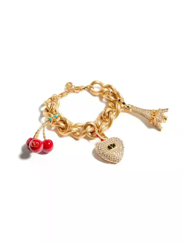 Valentino Garavani Metal, Enamel, And Swarovski® Crystal Charm Bracelet - Gold