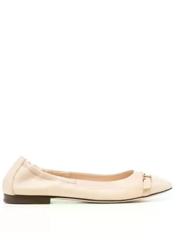 TOD'S Logo-plaque Leather Ballerina Flats