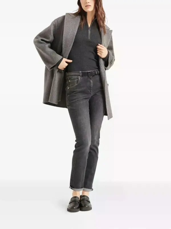 Brunello Cucinelli Ribbed Knit High Neck Zip Fastening Sweater - Grey