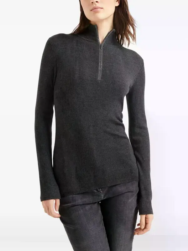 Brunello Cucinelli Ribbed Knit High Neck Zip Fastening Sweater - Grey