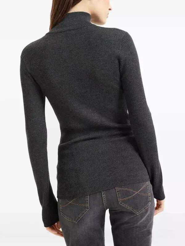 Brunello Cucinelli Ribbed Knit High Neck Zip Fastening Sweater - Grey