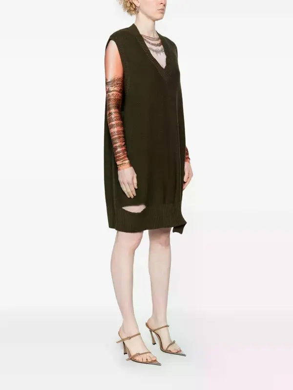 MAISON MARGIELA Khaki Virgin Wool Blend Knitted Minidress