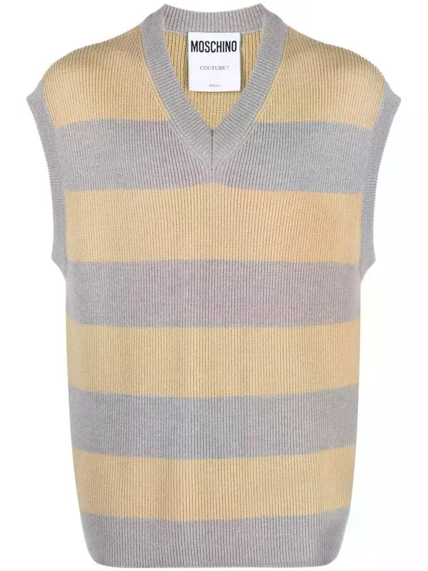 Moschino Patch Striped Virgin Wool Vest