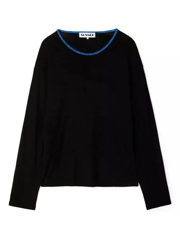 Sunnei Long-sleeve Crewneck Sweater With Embroidered Trim