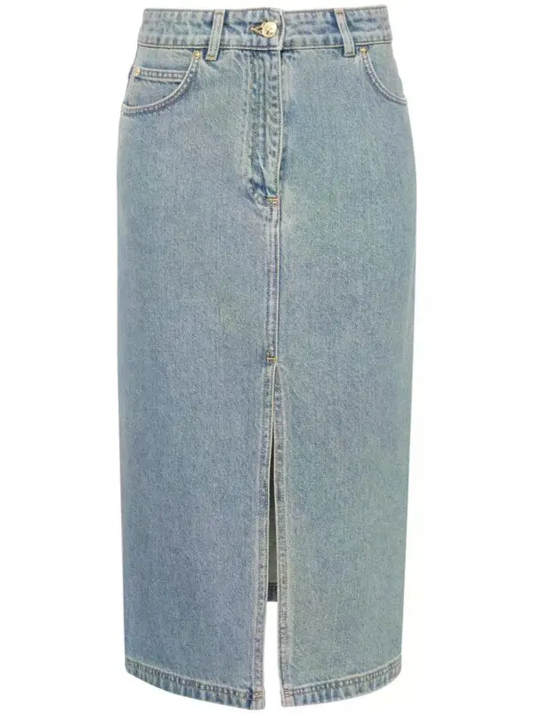 Moschino Teddy Bear Button Denim Midi Skirt - Blue