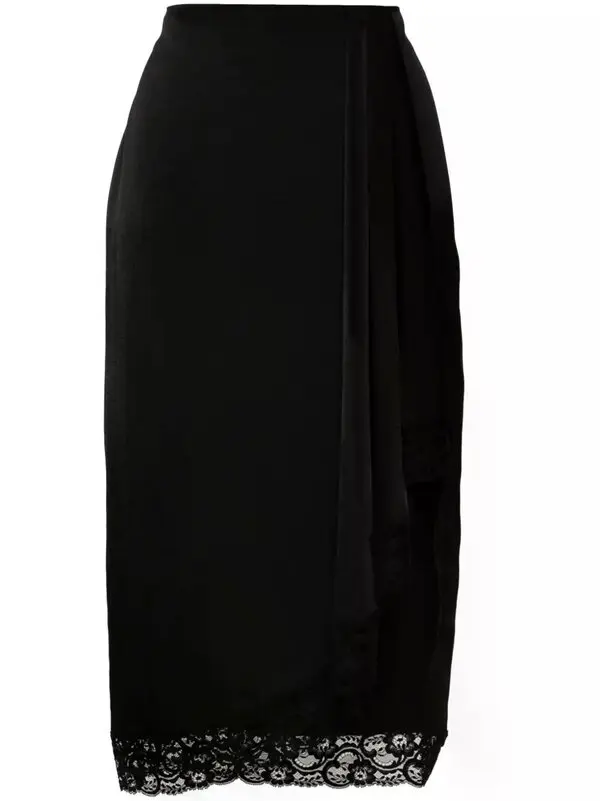 Blumarine Asymmetric Lace Detail Skirt - Black