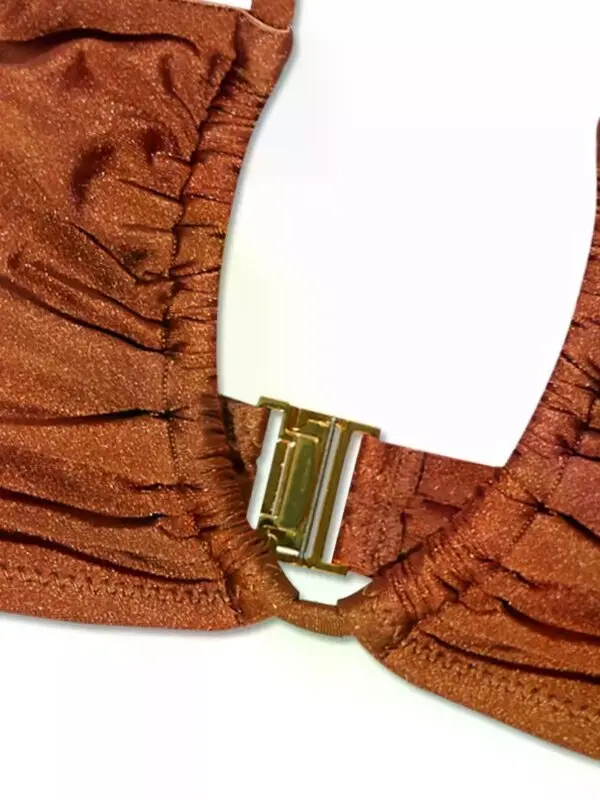 GANNI Metallic Thread Bikini Top - Brown